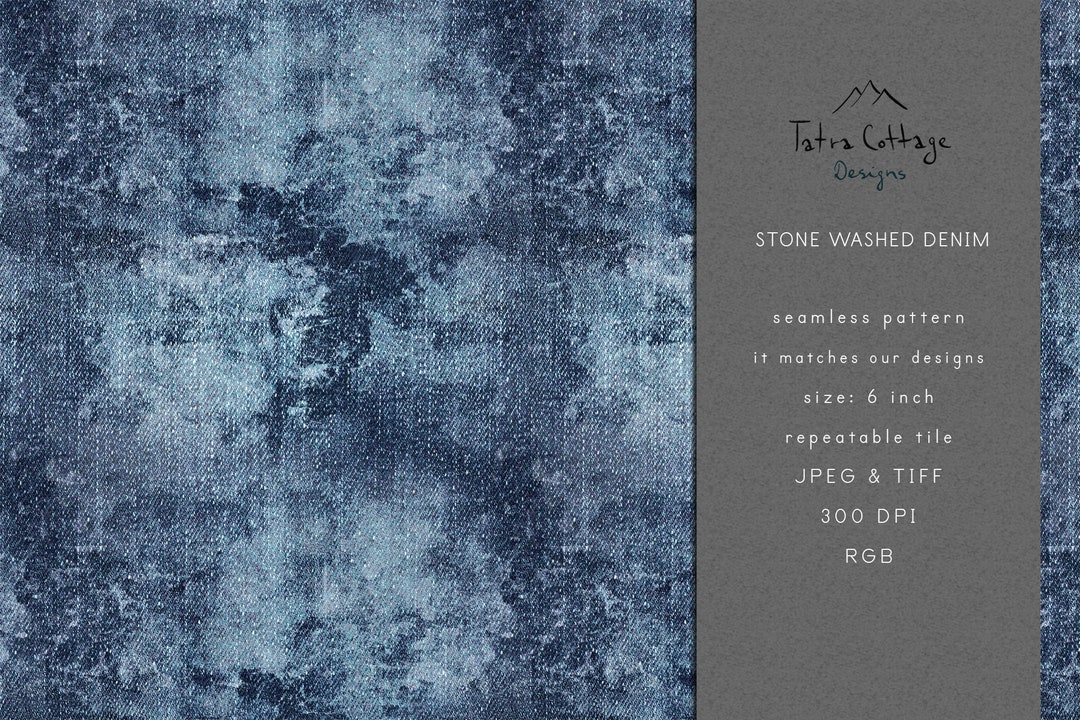 Blue Washed Denim Fabric Seamless Pattern Print, Distressed Denim ...