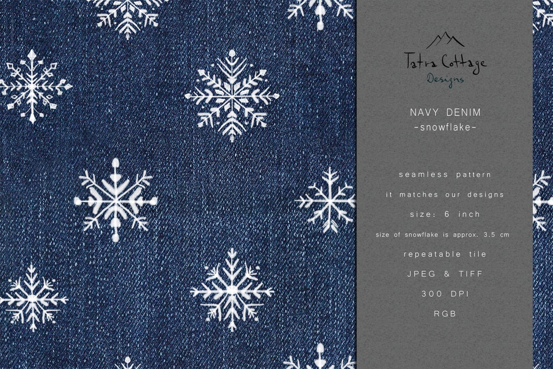 Snowflake Denim Seamless Pattern: Winter Jeans Fabric Print (commercial ...
