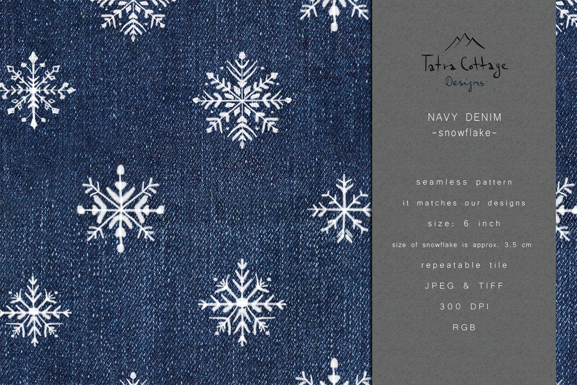 Snowflake Denim Seamless Pattern: Winter Jeans Fabric Print (commercial ...