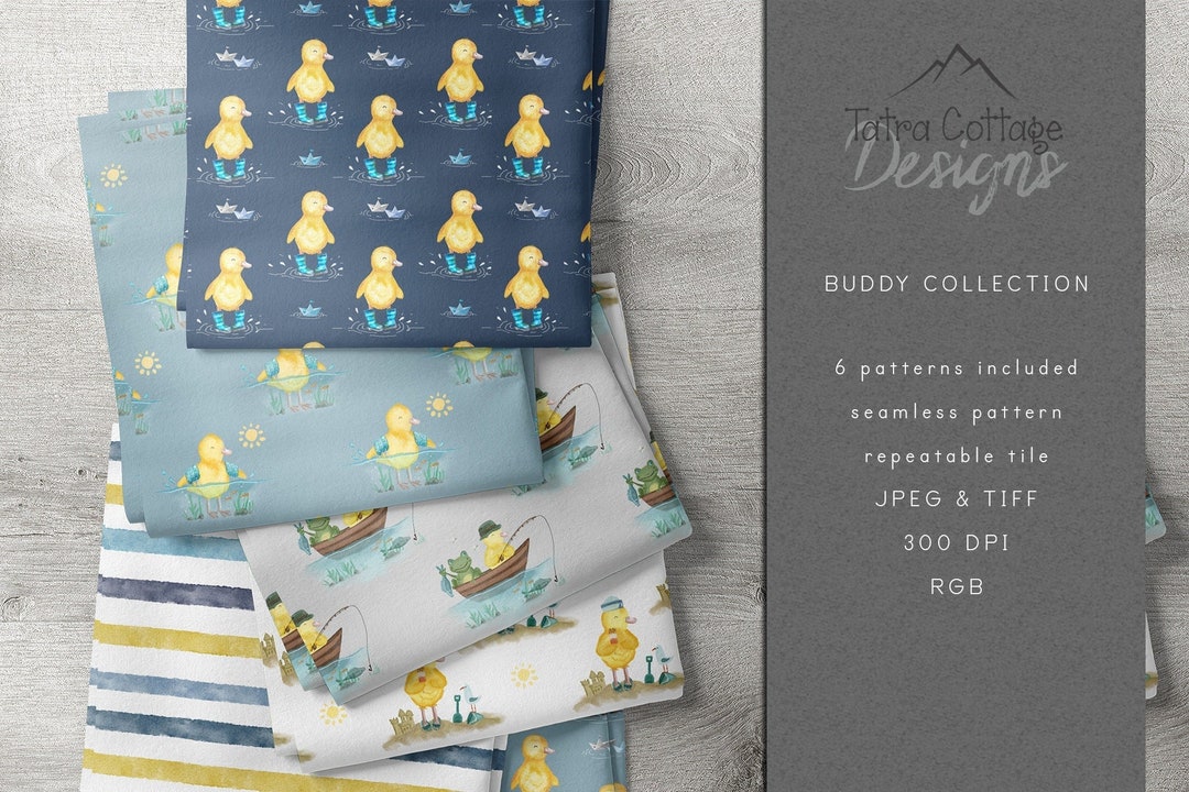 Buddy Duck Seamless Pattern Bundle, 6 Cute Seamless Designs, Hand Drawn ...