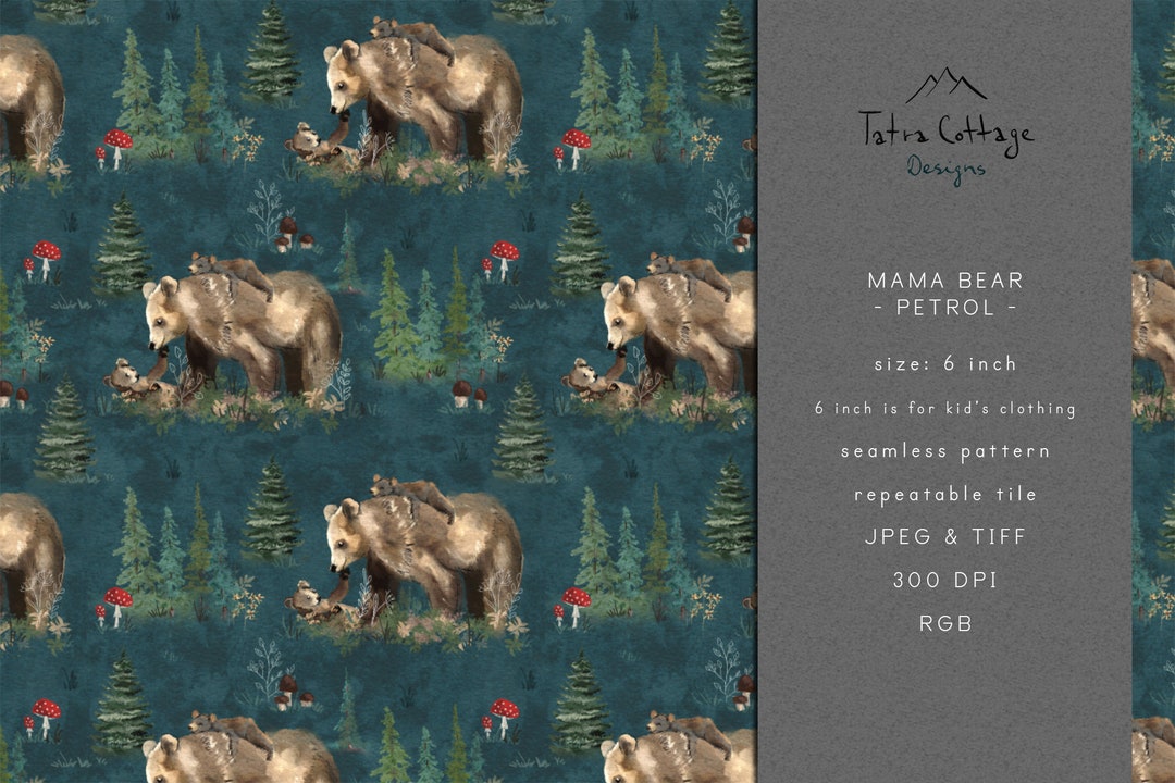 Bear Seamless Pattern: Enchanted Forest Animals Fabric Print (JPEG ...