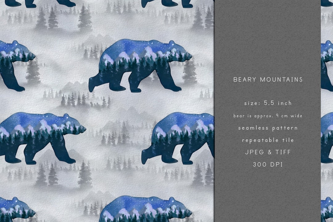 Beary Mountains Surface Seamless Pattern, Bear Surface Pattern, Fabric ...