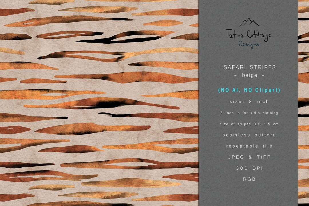 Safari Stripes Seamless Pattern File, Tiger Beige Fabric Print, Textile ...