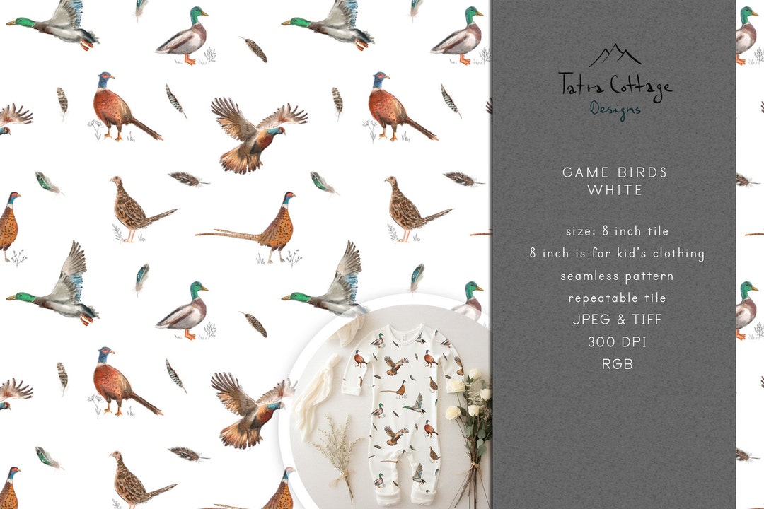 Country Seamless Pattern With Duck and Pheasant for Baby, Hunting ...