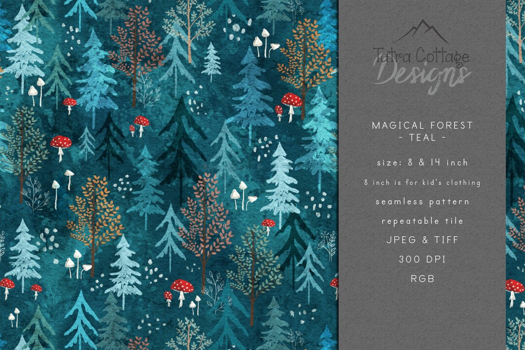 Magical Forest Seamless Pattern: Whimsical Trees Fabric (digital ...