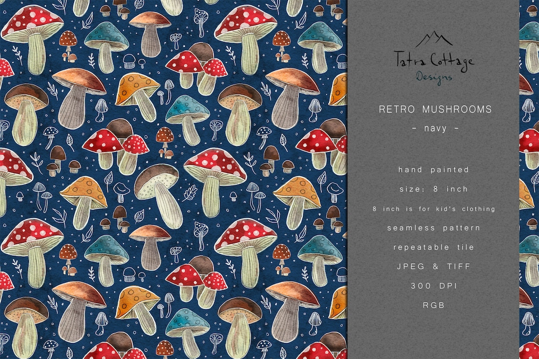 Retro Mushroom Seamless Pattern: Hand-painted Style (digital Download ...