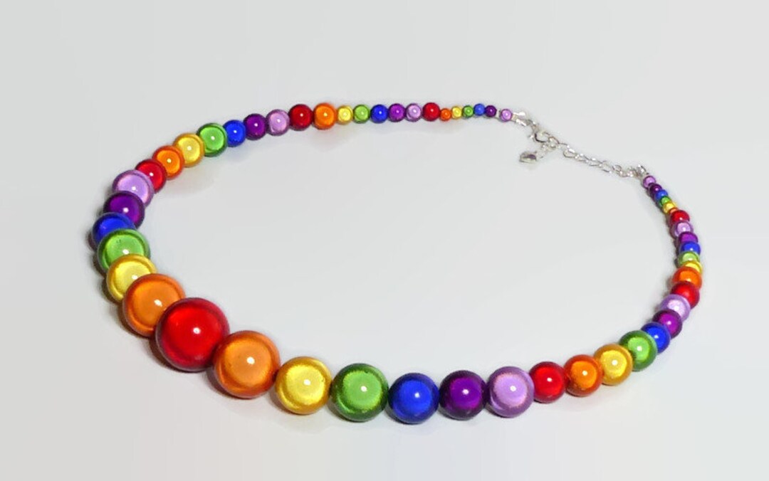 Rainbow Miracle Bead Necklace: Reflective Pride Festival Jewellery - Etsy