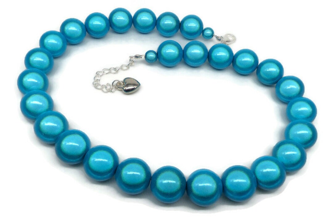 Sky Blue Chunky Miracle Bead Necklace, Statement Choker, Wedding Guest ...