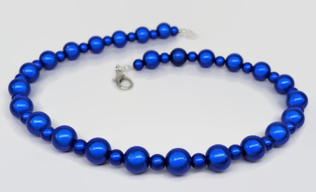 Royal Blue Beaded Necklace Set, Sapphire Blue Miracle Bead Necklace ...