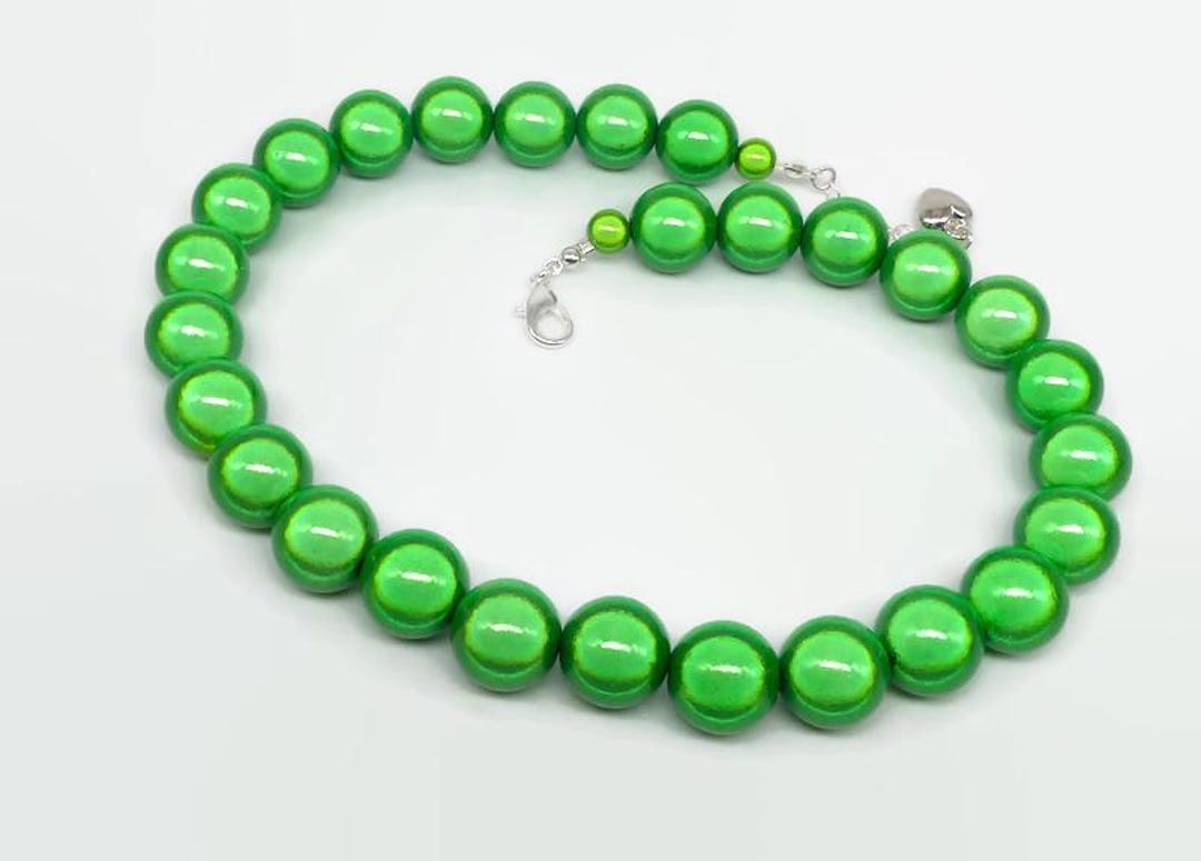 Neon Green Beaded Necklace, Bright Green Reflective Miracle Bead ...