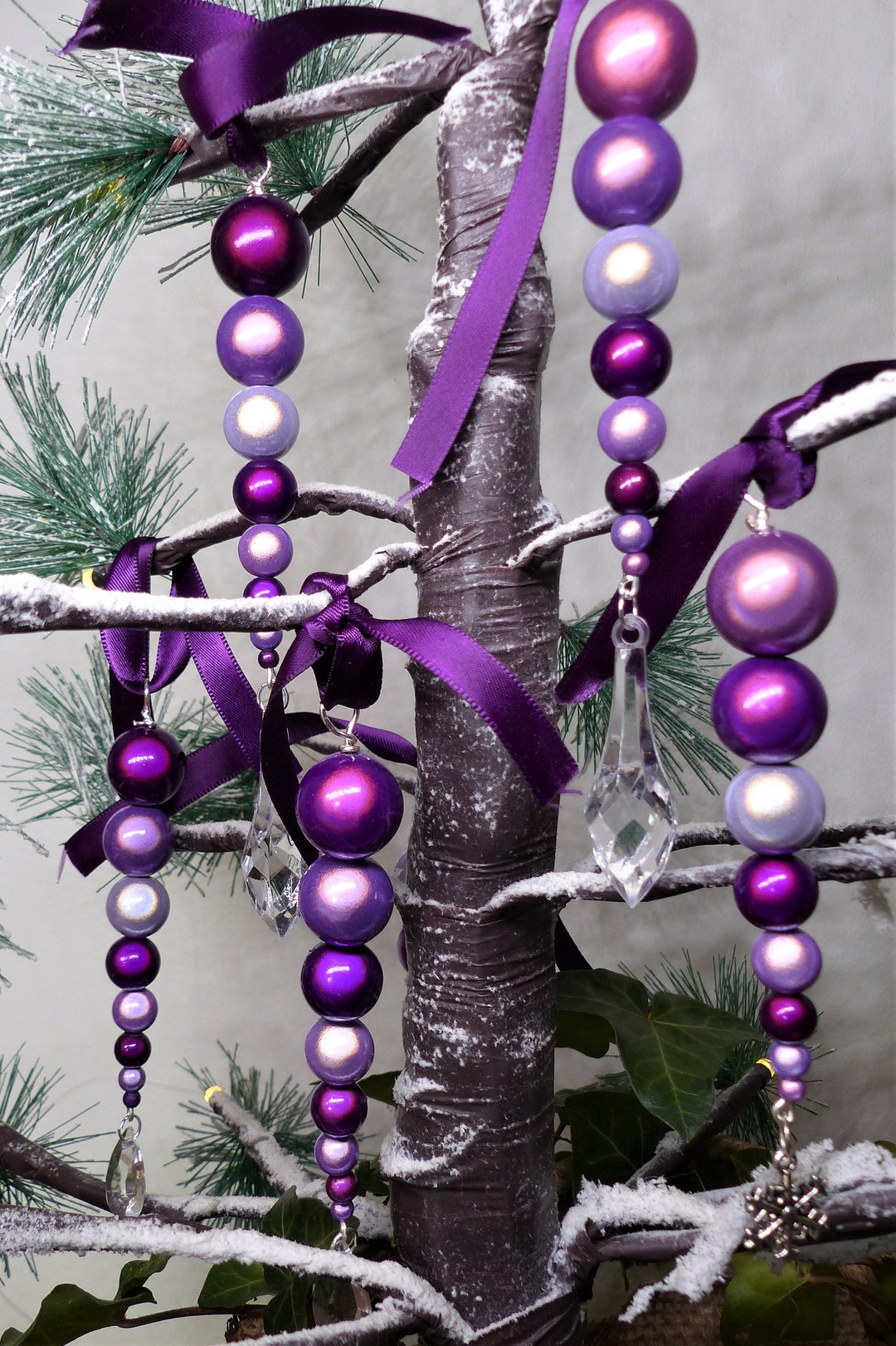 Purple Christmas Tree Decorations, Deep Purple and Lilac Beaded Icicles ...