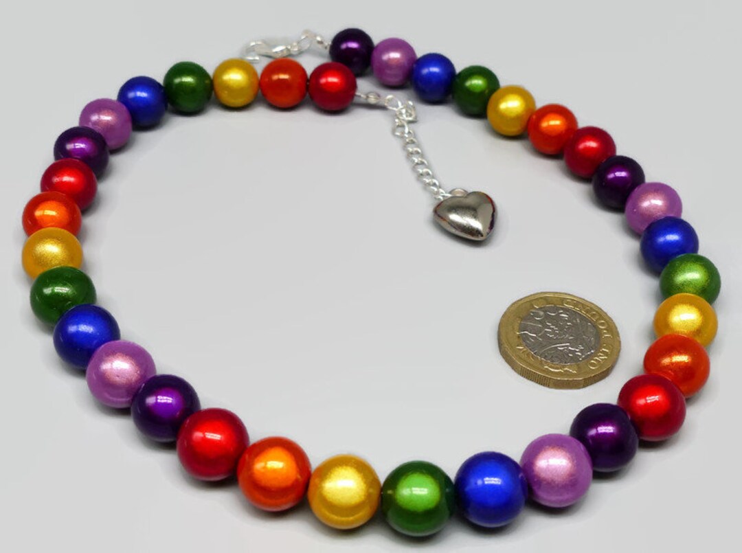 Rainbow Miracle Bead Necklace, Colourful Glow Bead Choker, Glowing ...