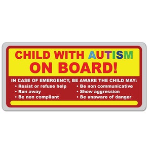 Autistic Child in Vehicle Sticker Decal Autism Awareness Car Truck ...