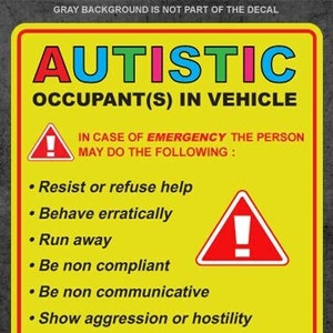 Autistic Occupant in Vehicle Sticker – Autism Awareness Decal - Etsy