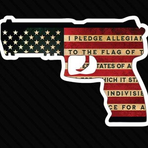 American Flag Gun Sticker USA Pistol Hard Hat Bumper Vehicle Pledge ...