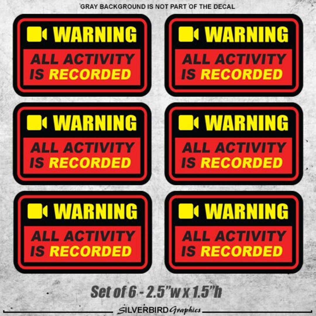 6x Warning Activity Recorded Stickers Caution Safety Stickers Vehicle ...