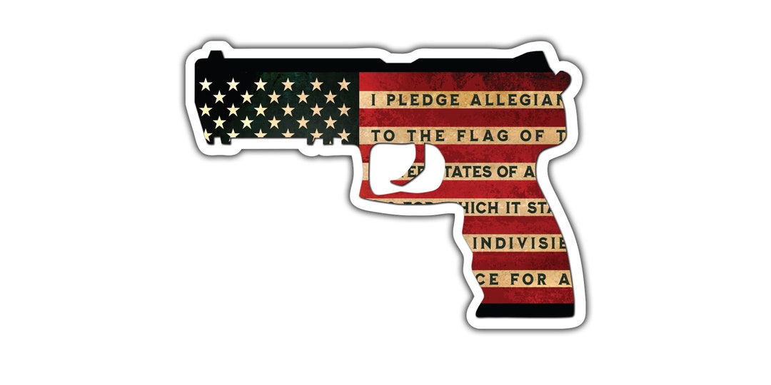 American Flag Gun Sticker USA Pistol Hard Hat Bumper Vehicle Pledge ...