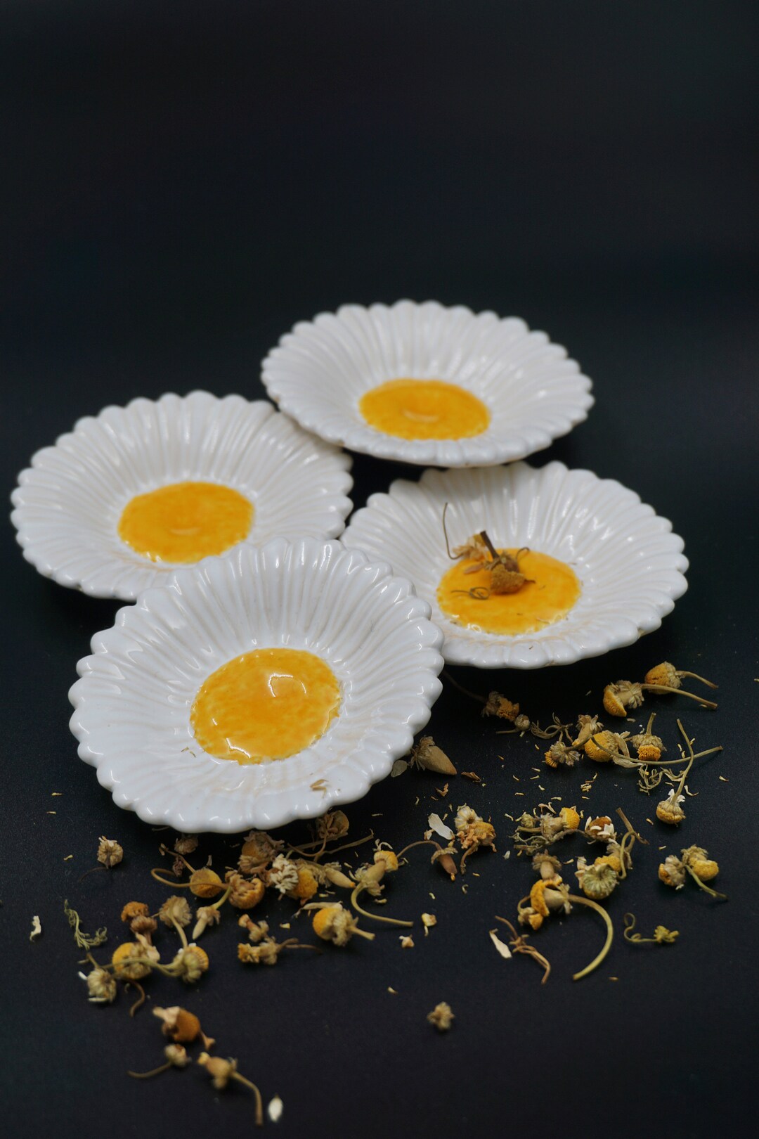 Set of Four Small Ceramic Daisy Dish, Ring Dish, Tea Bag Holder ...