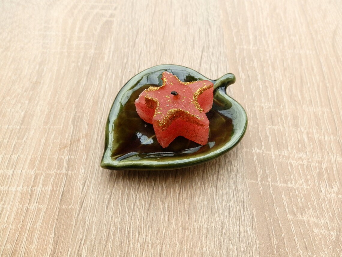 Set of Four Small Ceramic Leaf Dish Bathroom Decor Green - Etsy