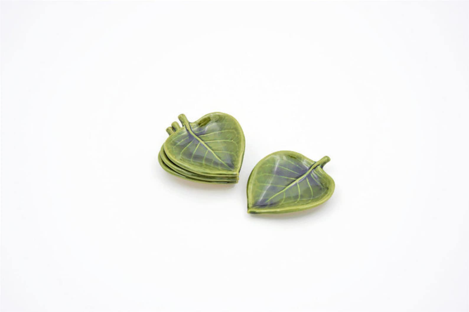 Set of Four Small Ceramic Leaf Dish Bathroom Decor Green - Etsy