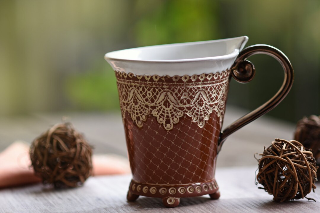 Handmade Ceramic Coffee Cup, Gold Bronze Handle, Pottery Mug - Etsy