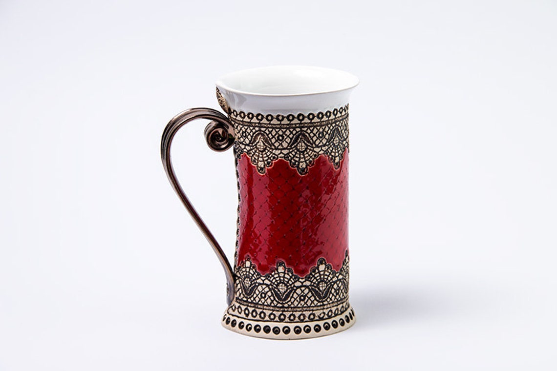 Handmade Stoneware Mug Red Mug Mug Coffee Mug Ceramic Mug | Etsy