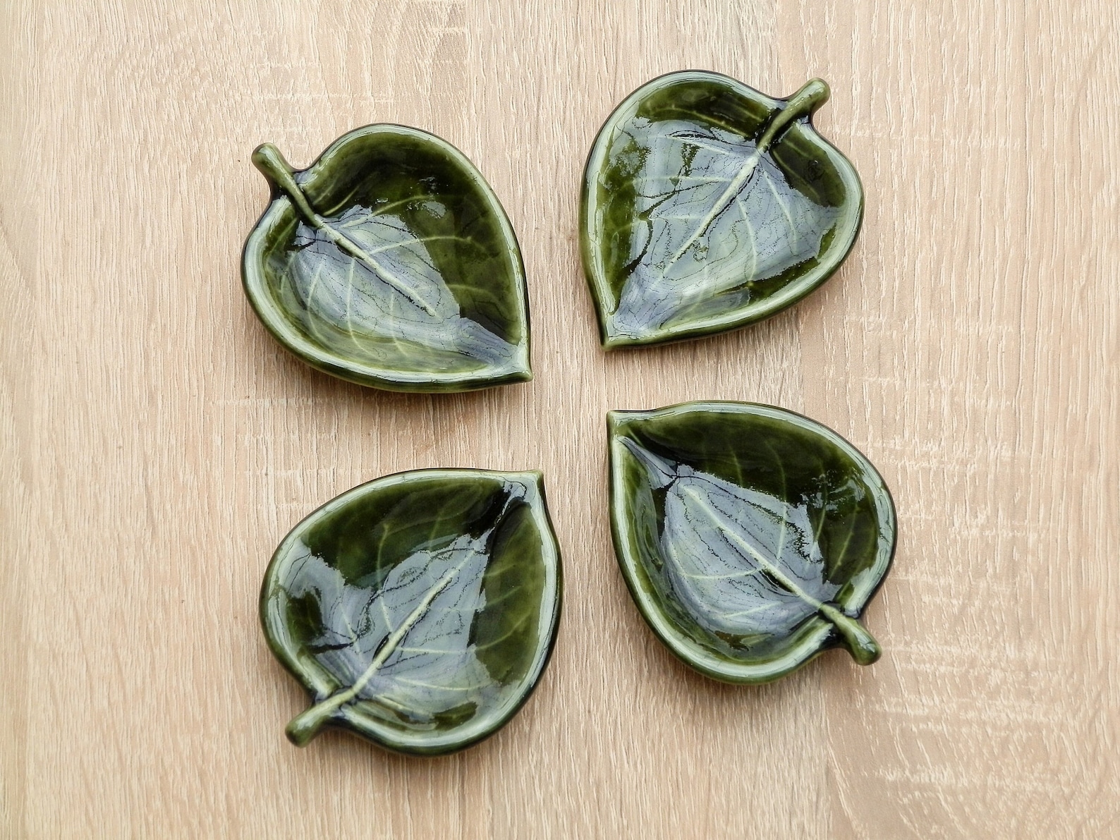 Set of Four Small Ceramic Leaf Dish Bathroom Decor Green - Etsy