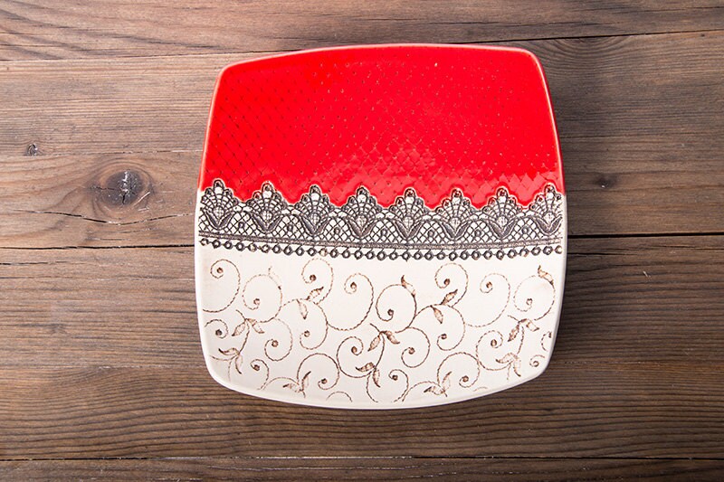 Ceramic Plate Red Plate Ceramic Dish Ceramics and Pottery - Etsy