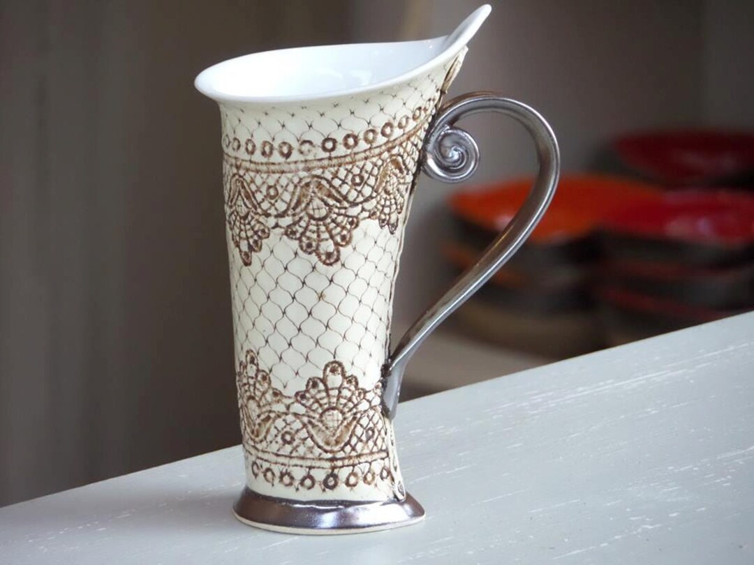 Handmade Stoneware Mug, Lace Design, Unique Coffee Cup - Etsy