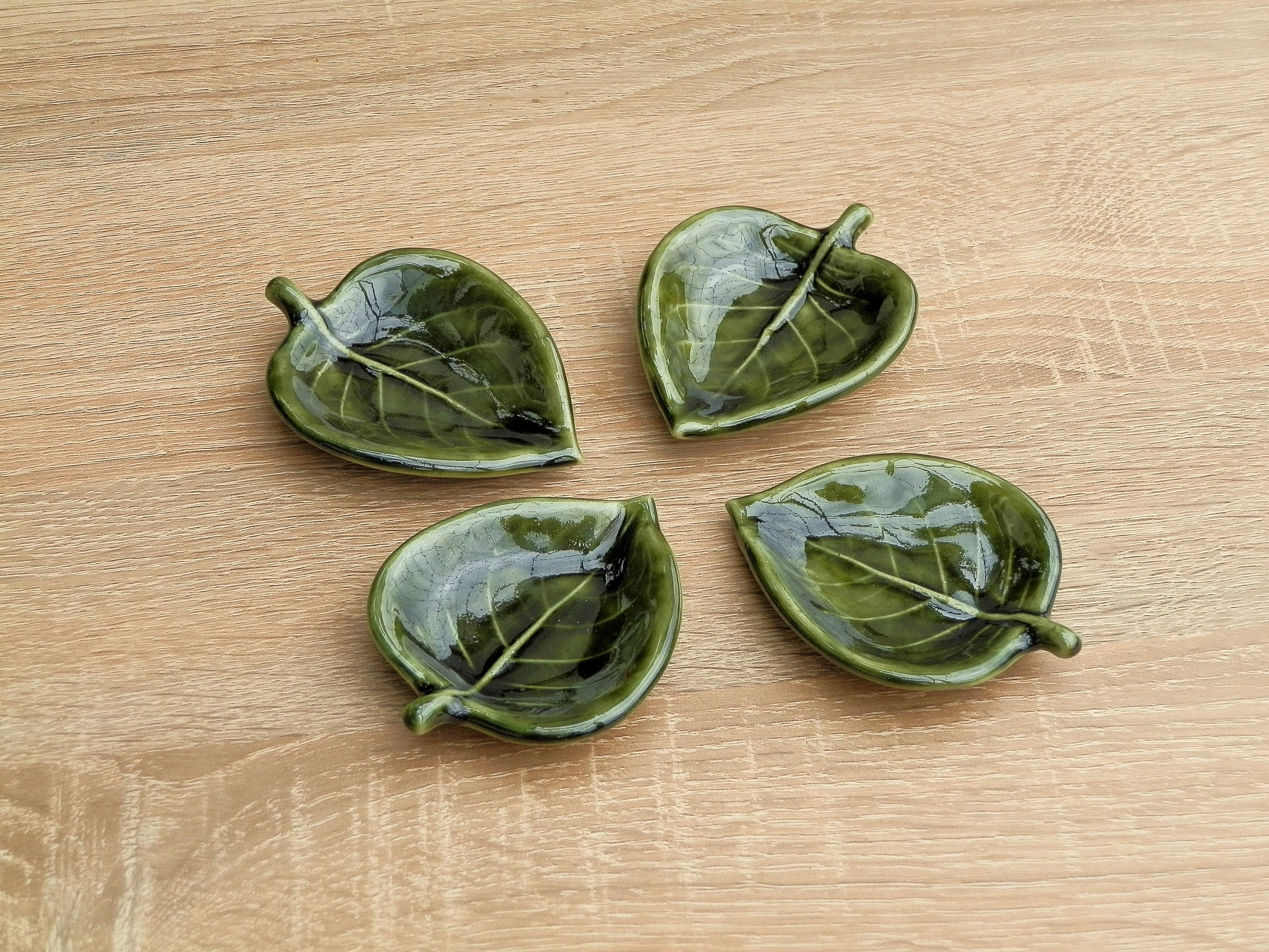 Set of Four Small Ceramic Leaf Dish Bathroom Decor Green - Etsy
