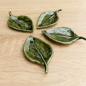 Set of Four Small Ceramic Leaf Dish, Ring Dish, Tea Bag Holder ...
