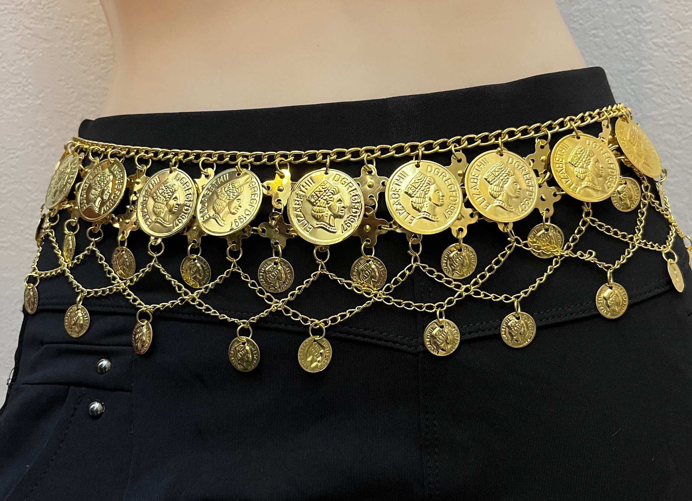 Gold Tribal Coin Belt Belly Dance Coin Belt With Coin Fringe Etsy