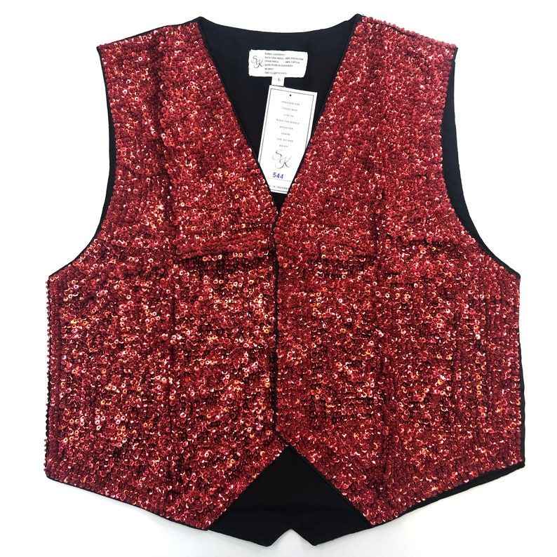 Red Sequin Vest - Etsy
