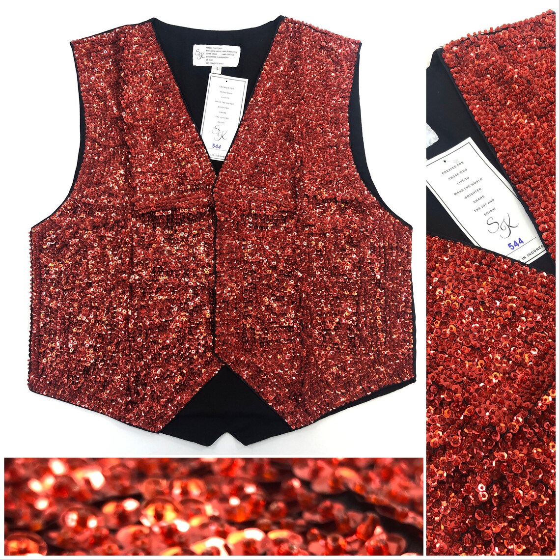 Red Sequin Vest - Etsy