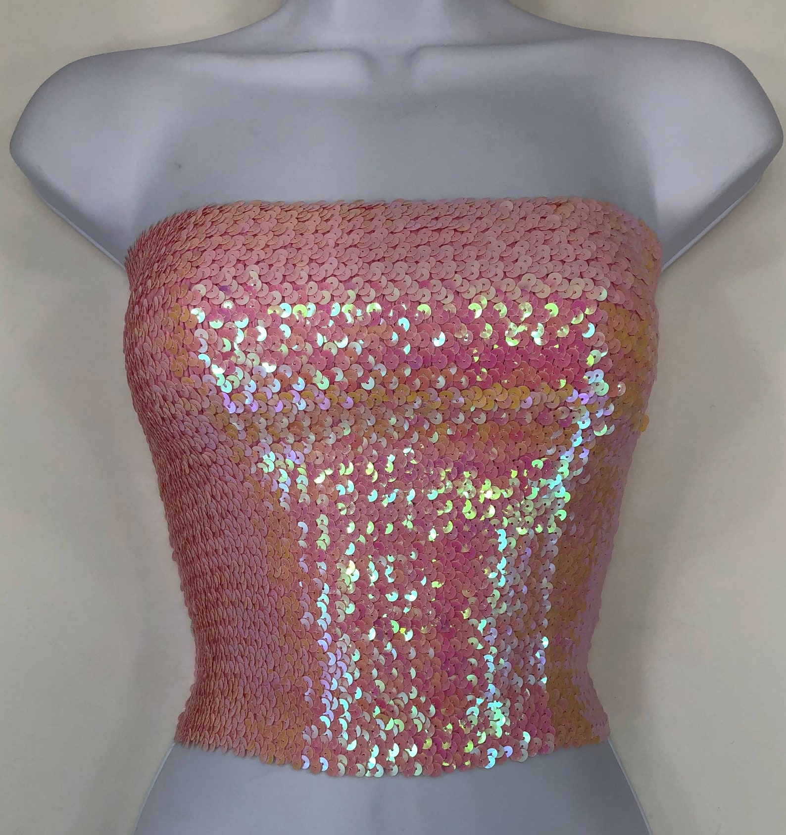 Opal Pink Sequin Strapless Tube Top | Etsy