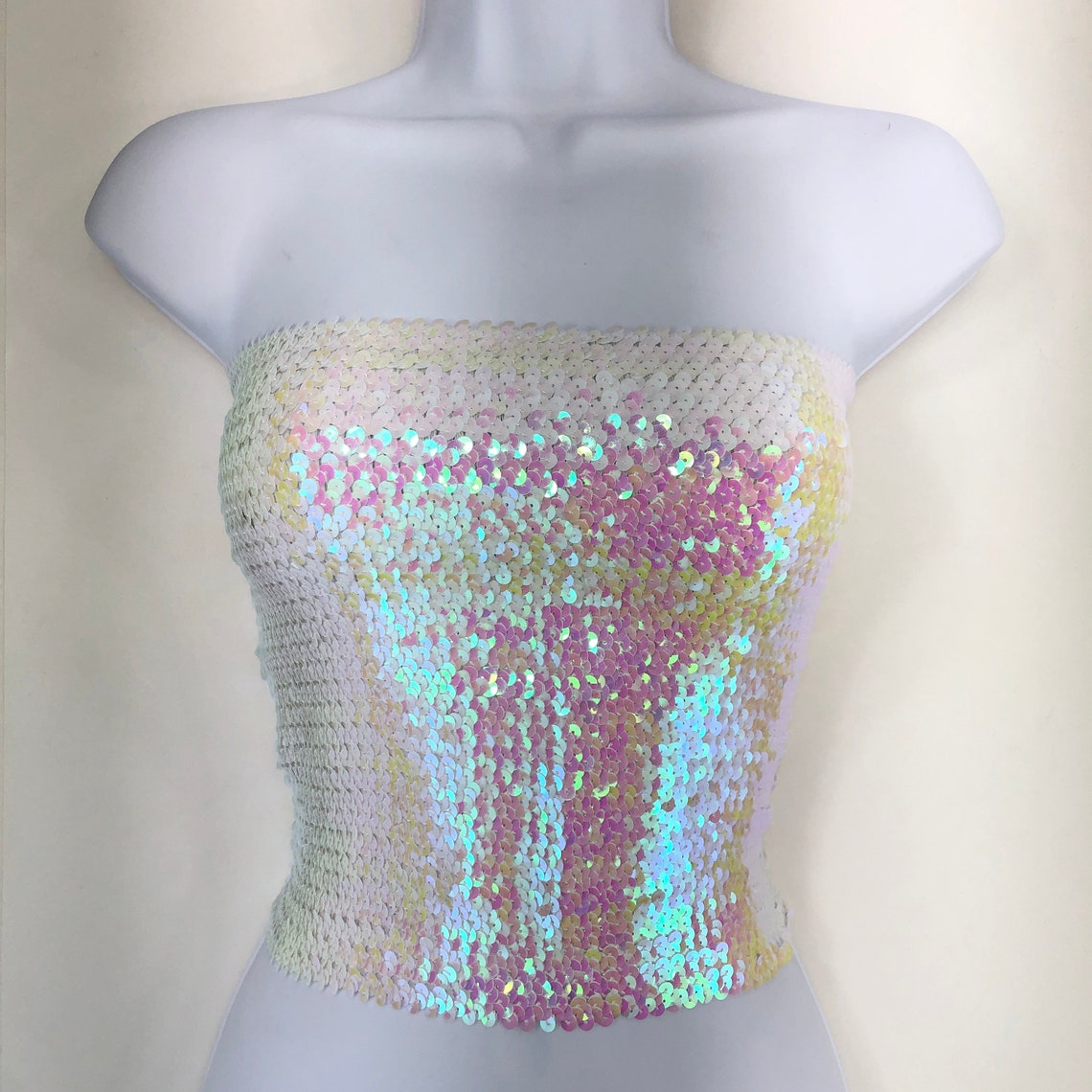 Opal White Sequin Strapless Tube Top - Etsy Australia