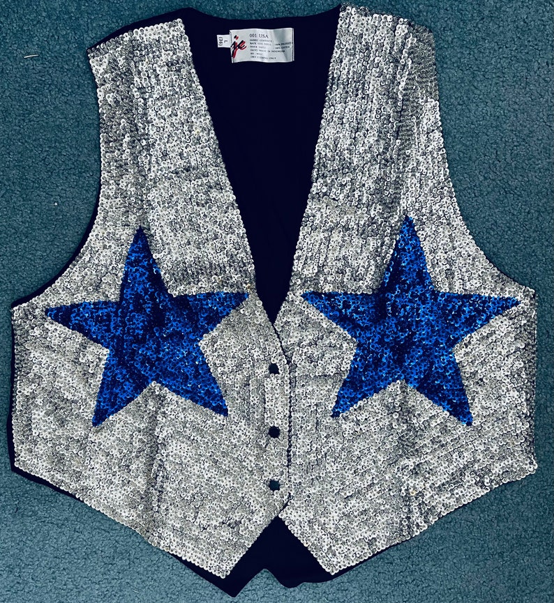 Silver Cowboy Sequin Vest W/ Blue Stars - Etsy
