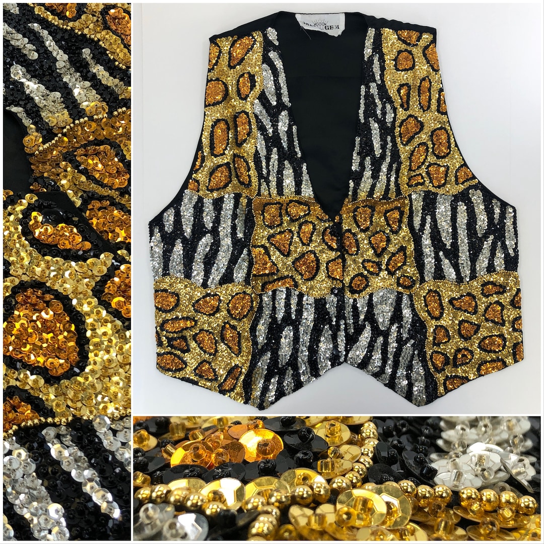 Zebra Leopard Sequin Vest - Etsy