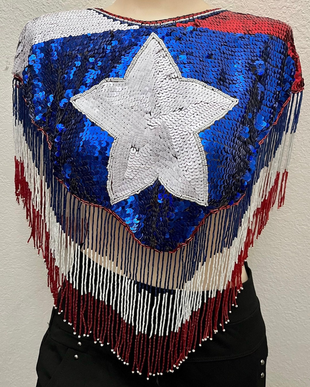 Lone Star Texas Shoulder Wrap Shawl - Patriotic Sequined Hand Beaded Collar Wrap/shrug With ...