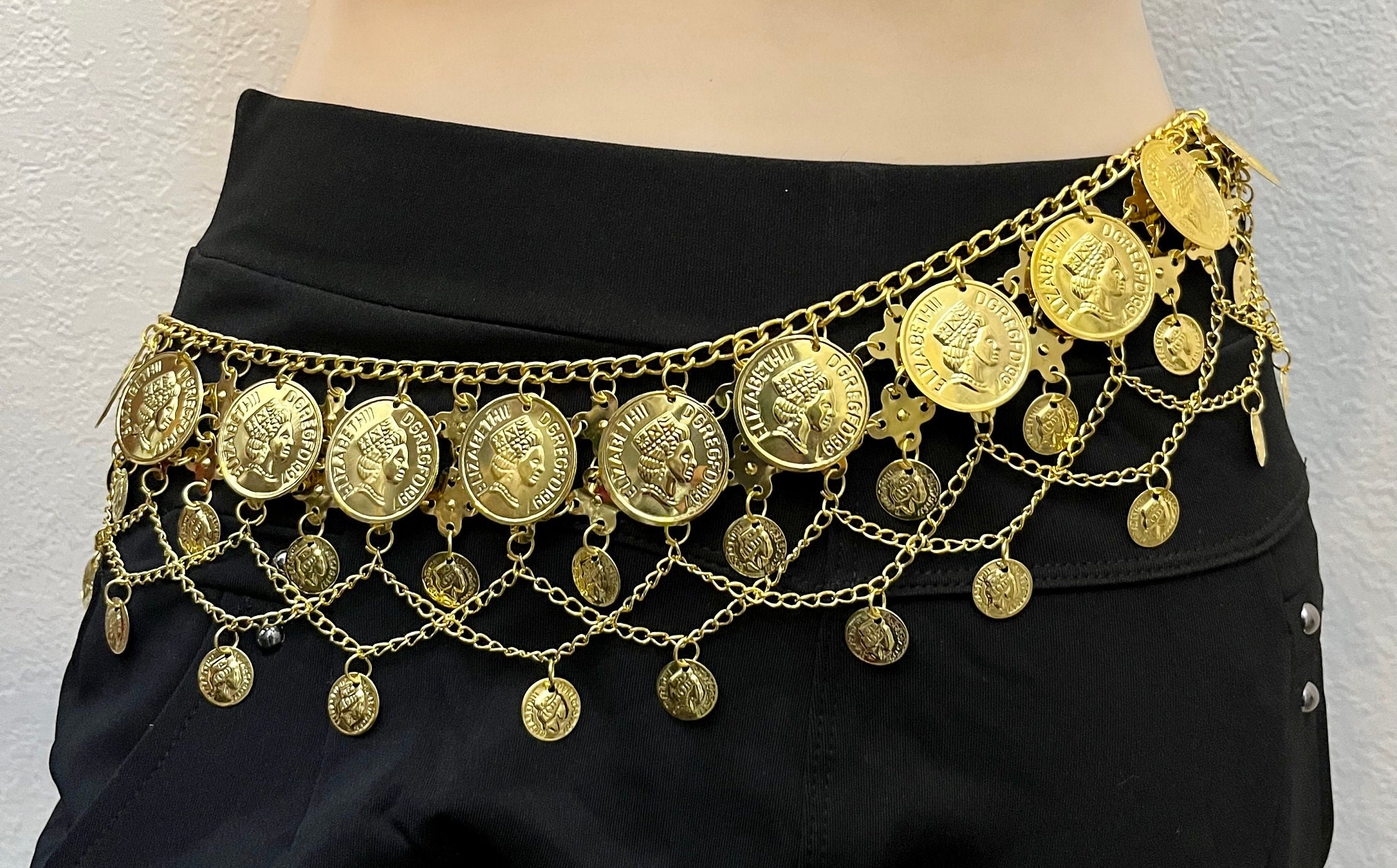 Gold Tribal Coin Belt Belly Dance Coin Belt With Coin Fringe Etsy