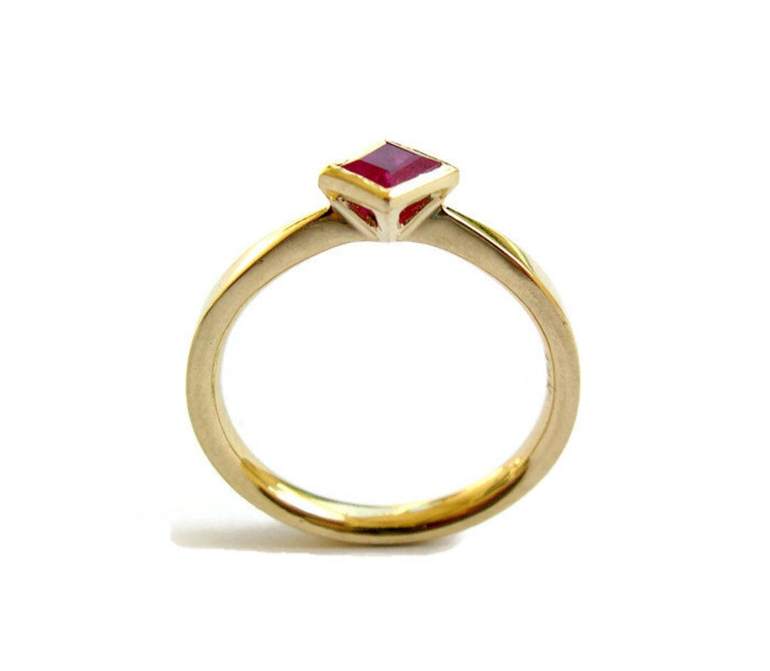 Square Ruby Ring, Unique Engagement Ring, 14k Yellow Gold Ring ...