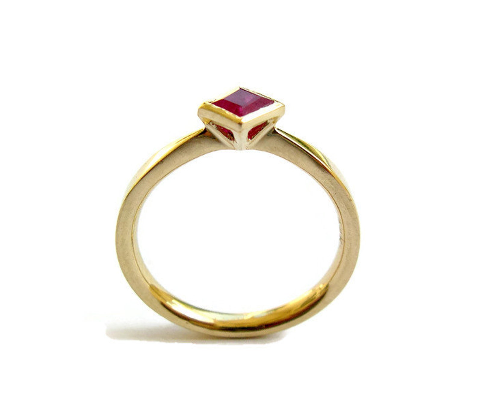 Square Ruby Ring, Unique Engagement Ring, 14k Yellow Gold Ring ...
