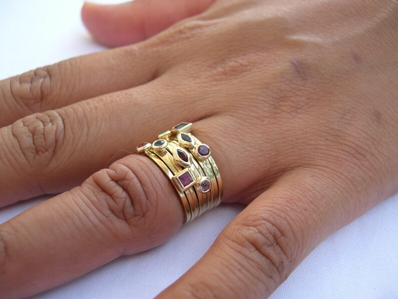 Multi Stacking Rings, 14k Yellow Gold Rings, Multi Colored Gemstones ...