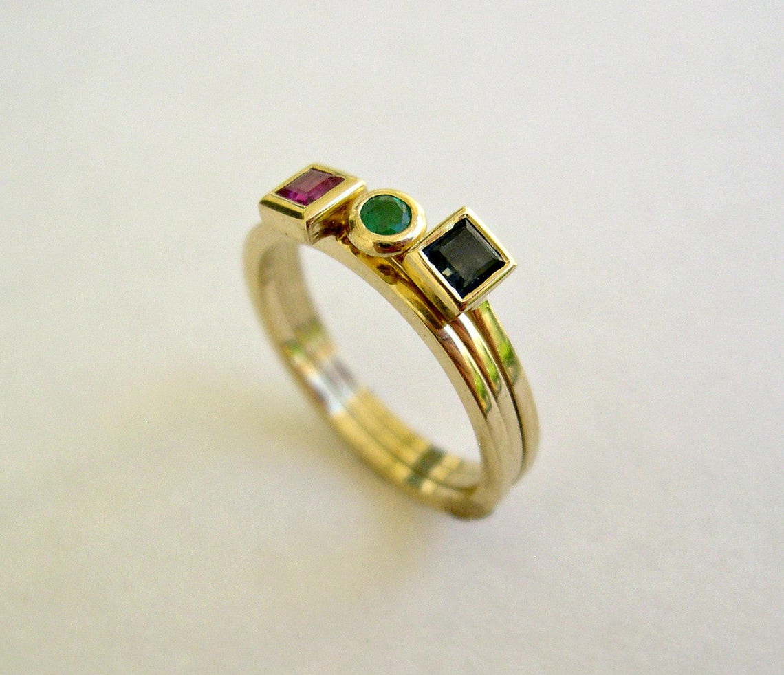 Stackable Gemstone Rings, 14k Solid Gold Ring, Sapphire Emerald Ruby ...