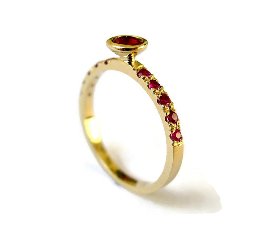 Unique Ruby Ring, Yellow Gold Ring With Rubies, Delicate Engagement ...