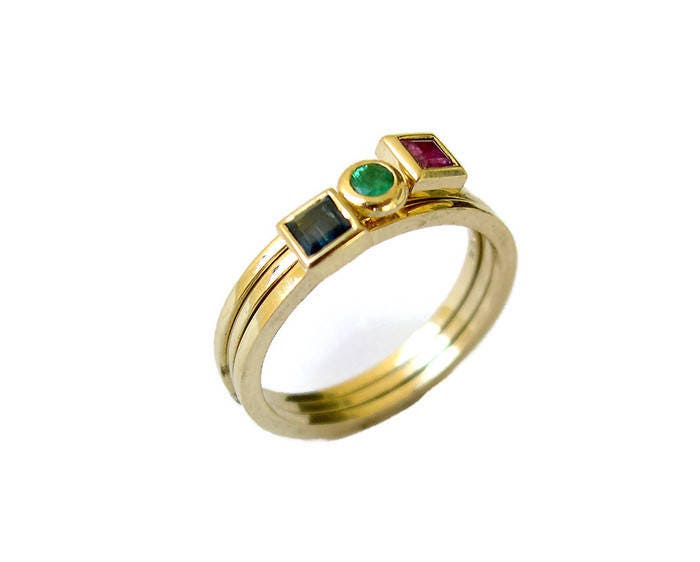 Stackable Gemstone Rings, 14k Solid Gold Ring, Sapphire Emerald Ruby ...