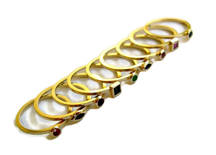 Multi Stacking Rings, 14k Yellow Gold Rings, Multi Colored Gemstones ...