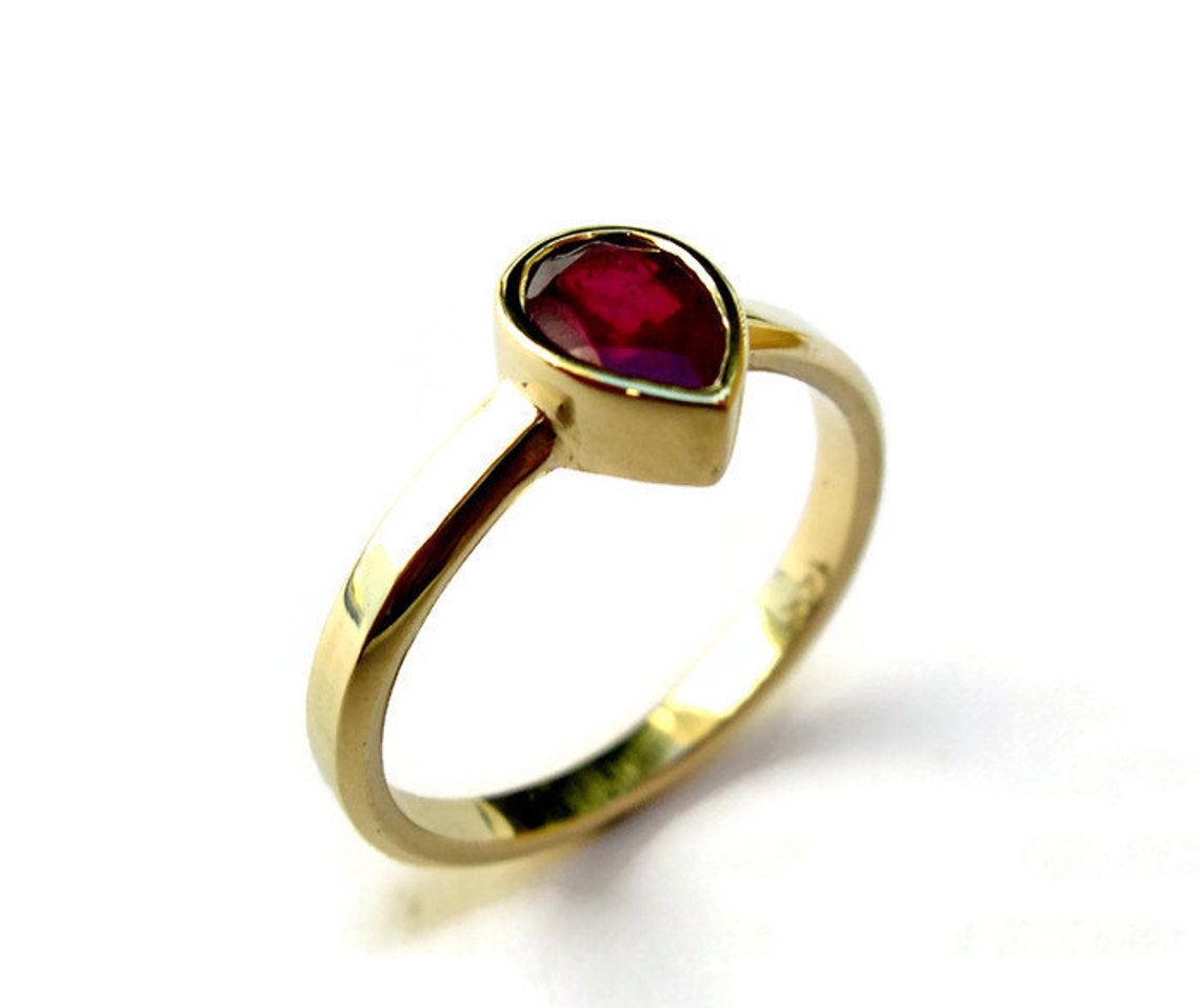 Teardrop Ruby Gold Ring Gemstone Tear Drop Shape Unique - Etsy