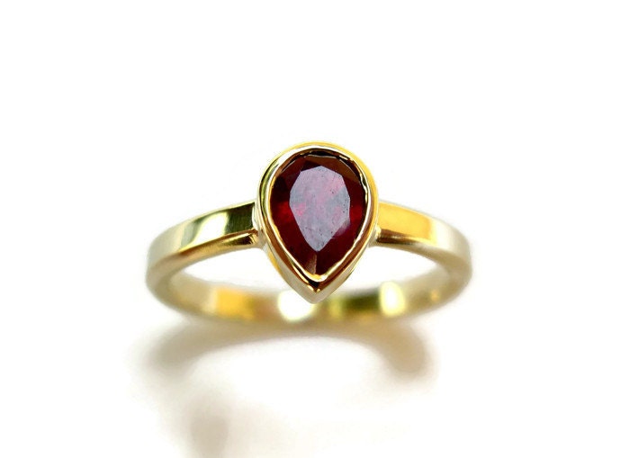Teardrop Ruby Gold Ring , Gemstone Tear Drop Shape, Unique Engagement ...