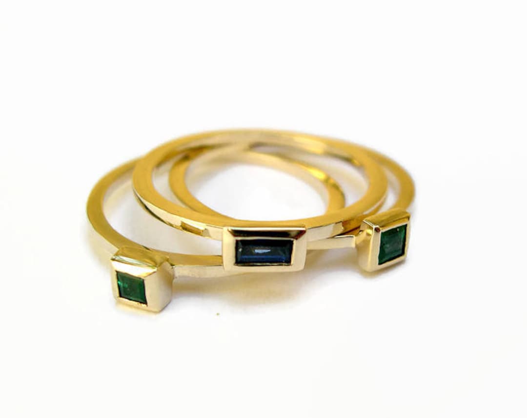 Solid Gold Rings Square Stacking Rings Gemstone Gold Ring - Etsy